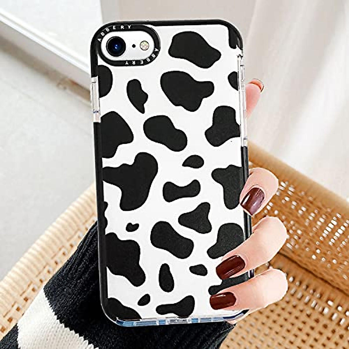 Abbery Designed for iPhone 6/6S/7/8/SE 2020/SE 2022 Case Cow, Cute Clear with Cow Print Pattern Design Soft Silicone TPU Sturdy Shockproof Protective Woman Girls Aesthetic Phone Case Cover