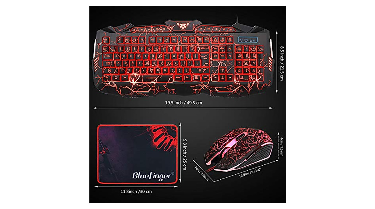 BlueFinger Gaming Keyboard Mouse Headset Combo,USB Wired Crack Backlit ...