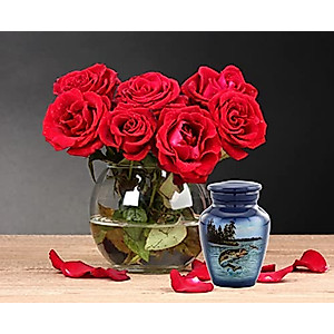 Immortal Memories Bass Fishing Keepsake Urn - Bass Fish Keepsake Cremation Urn for Ashes - Mini Fishing Urn - Handcrafted Bass Fish Sharing Urn Blue BU-K 0