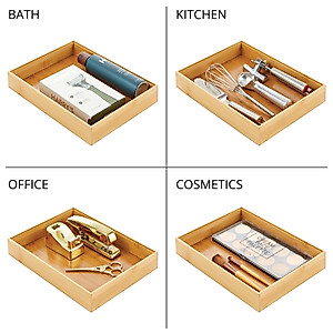 mDesign Bamboo Wood Stackable Drawer Organizer Bin Box for Kitchen; Holds Silverware, Cutlery, Utensils - Echo Collection - 2 Pack - Natural