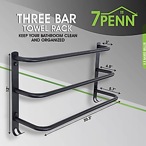 7Penn Bath Towel Bar - Stainless Steel Matte Black 3-Tiered Ladder Wall Mounted Bathroom Towel Rack with Hanging Hooks