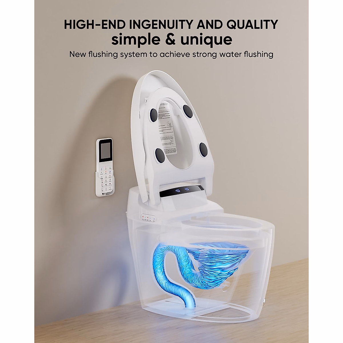 LOUPUSUO Smart Toilet, Tankless Toilet with Warm Water Sprayer and Dryer, Foot Sensor Operation, Heated Bidet Seat, Smart Toilet Bidet Toilet with Fahrenheit LED Display