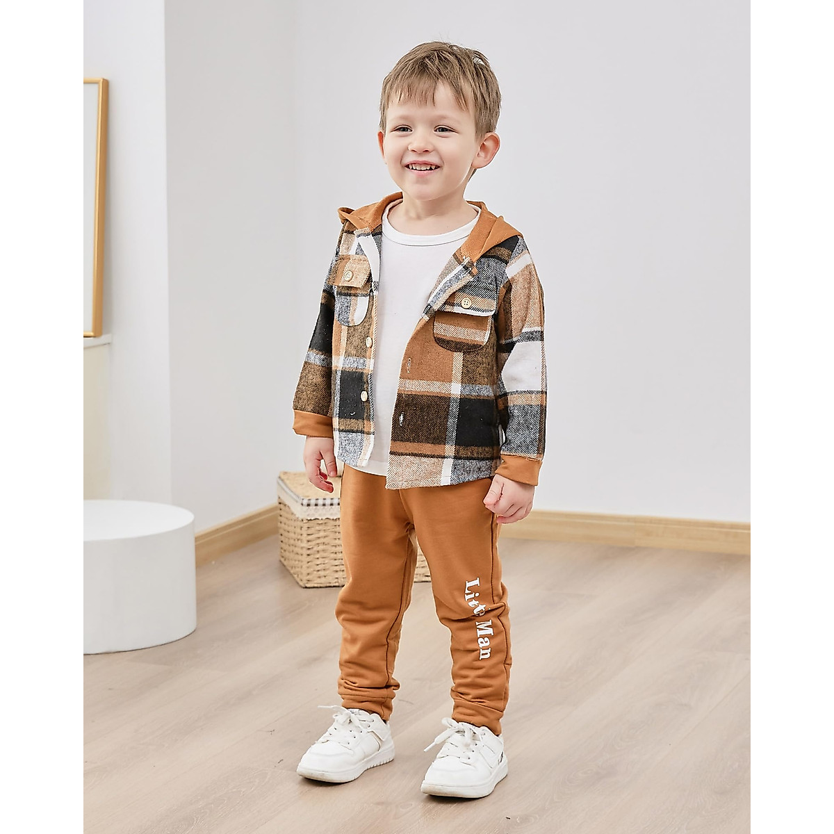 DISAUR Toddler Boy Clothes 12M-5T Plaid Long Sleeve Hoodie Sweatshirt+Letter Print Pants 2PCS Fashion Fall Outfit Sets