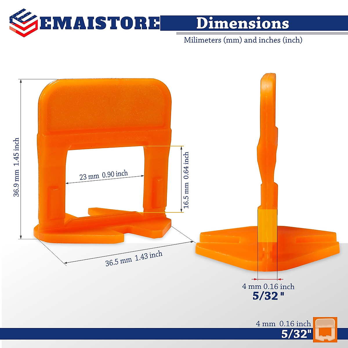 Emaistore Tile Leveling System (5/32 Inch) – 2000 Tile Spacers – Compatible with Most Wedges for Smooth, Seamless Floor & Wall Tile Installation – 4mm Ceramic & Stone Spacers