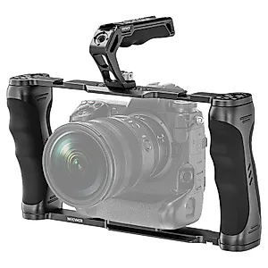 NEEWER Universal Camera Cage & Top Handle with 3/8" ARRI Locating Pins Kit, Video Rig Camera Stabilizer with Arca Type Base, Dual Handgrips, Compatible with SmallRig Accessories, CA016T