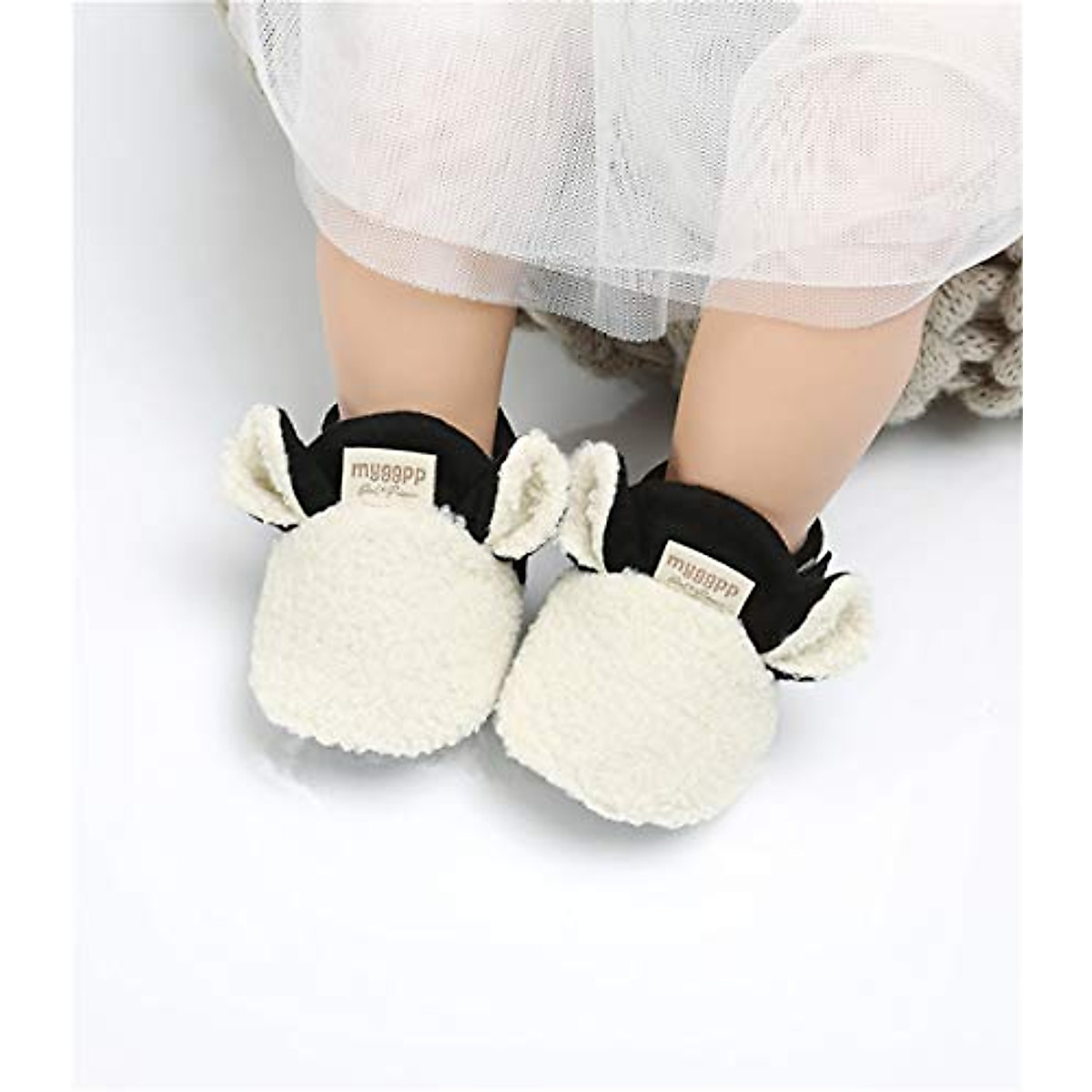 LAFEGEN Infant Baby Boys Girls Slipper Stay On Non Slip Soft Sole Newborn Booties Toddler First Walker Crib House Shoes 0-18 Months, 01 White, Baby Slipper 6-12 Months Infant