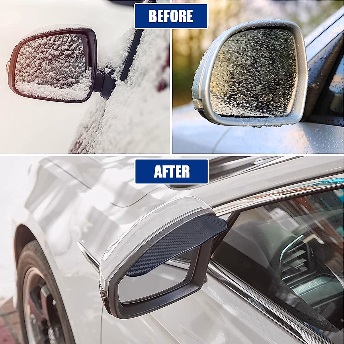 Sodcay 2 PCS Car Rear View Mirror Rain Visor Guard, Carbon Fiber Reverse Mirror Rain Brow, 6.9In Waterproof Sunshade Side View Mirror Protection Cover, Universal for Most Car, Truck SUV (Black)