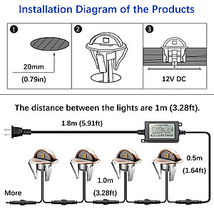 CHNXU LED Outdoor Deck Lights Kits, Φ1.38in Warm White 20 Pack Bronze, Low Voltage 12 Volt DC IP65 Waterproof, Electric Wired Recessed Stair Step Riser Mini Under Landscape Lighting for Outside Yard