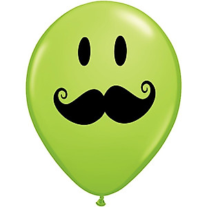 10 Pack 11" Smile Mustache Latex Balloons with Matching Black Ribbons Baby Shower Little Man Movember Barber Shop Tuxedo Party Decorations Green Blue Pink Orange