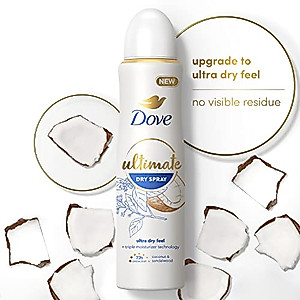 Dove Ultimate Dry Spray Antiperspirant Coconut And Sandalwood 2 Count For 72-Hour Sweat And Odor Protection With Triple Moisturizer Technology 3.8oz