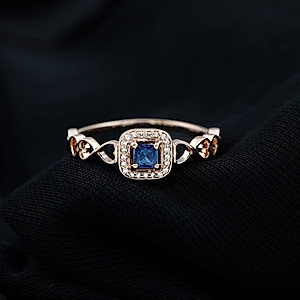 Certified Lab Grown Blue Sapphire Infinity Heart Ring with Diamond | AAAA Quality, 14K Rose Gold, Size:US 6.50