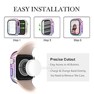 WINGLE 6-Pack Compatible with Apple Watch Case 40mm Face Cover with Screen Protector,Over 200 Bling Crystal Diamond Apple Watch Bumper Case for Apple Watch Series SE 6 5 4 Screen Protector 40mm