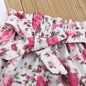 bebiullo Baby Infant Girl Sassy Aunt Ruffle Short Sleeves Romper Floral Short Pants Headband Outfit Clothes (White, 0-6M)