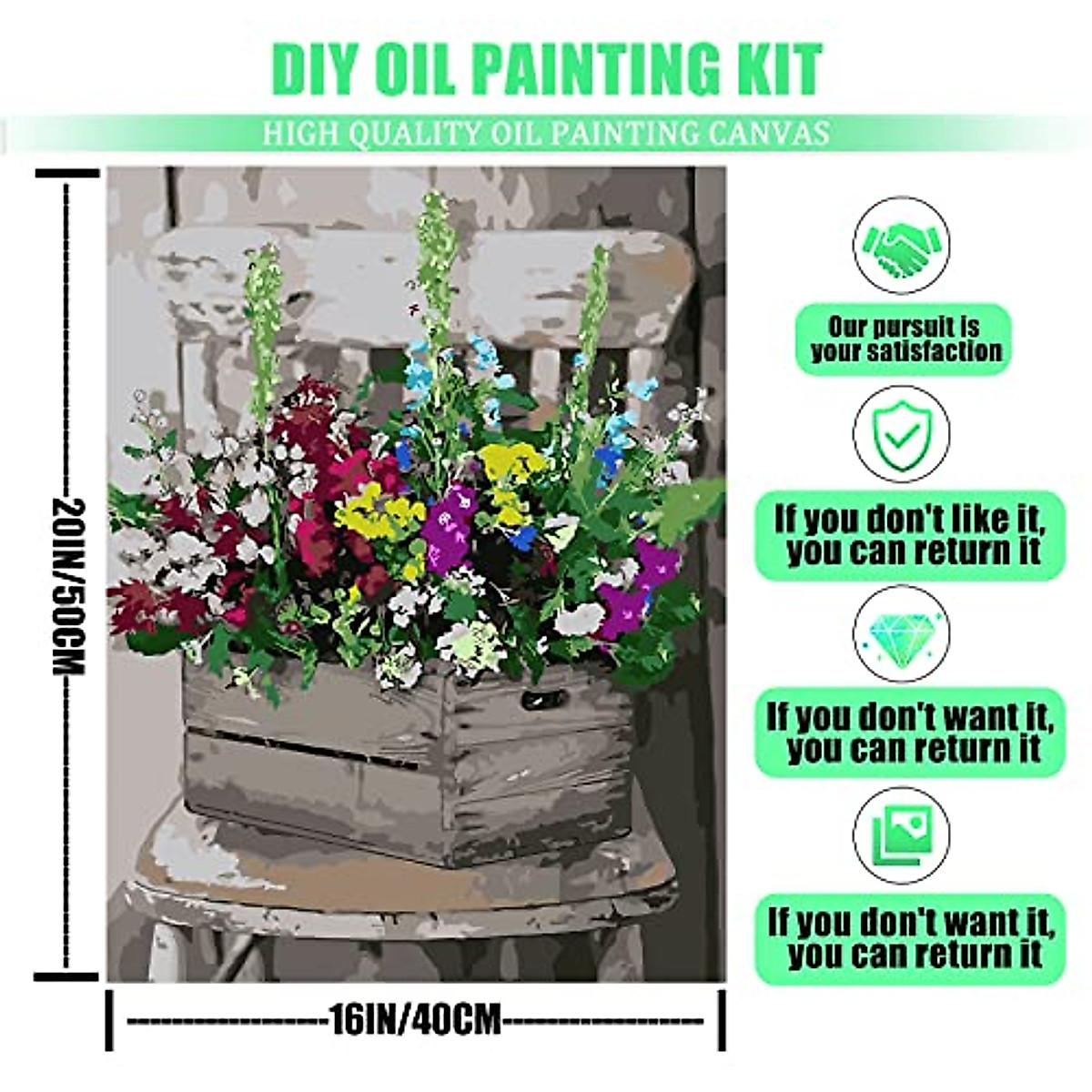 Clendo Beginner Oil Painting Kit for Kids,Flowers Paint by Numbers for Adults with Paint Brushes,DIY Acrylic Paint, Paint-by-Number Kits Home Decor 16X20inch