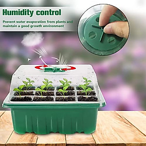 5 Pack Seed Starting Trays 12 Cells Insert Hot House Seed Starter Trays Kit for Garden Large Seedling Tray with Humidity Adjustable Dome and Base Tray Seed Greenhouse Germination Dome (5Pack_Green)