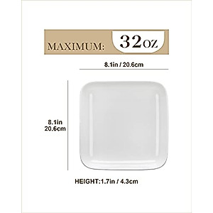 MALACASA Pasta Bowls 32 oz, Ceramic Pasta Bowl Large Salad Bowls Set of 4, Durable Porcelain 8 Inch Square Serving Dishes, Microwave, Oven, Dishwasher Safe, Series IVY