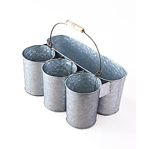 The Lakeside Collection Metal Serving Caddy - Rustic Silverware Organizer and Plate Holder - Galvanized