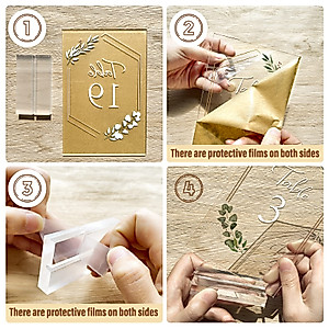 AerWo Acrylic Wedding Table Numbers 1-10 with Stands, 4x6 inches Clear Sign Place Cards with Gold Trim Green Floral Theme, Rustic Table Numbers for Wedding Reception Anniversary Baby Bridal Shower