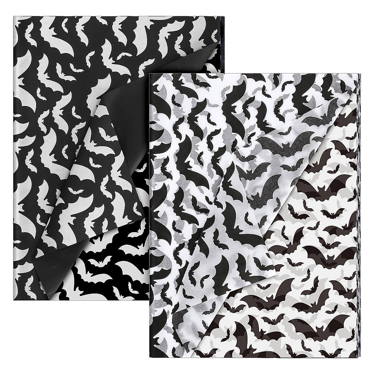 Whaline WH9796 Gift Wrap Tissue Halloween Bat Pattern 60 Sheets Black and White Tissue Paper for DIY Craft, Party Decorations Wrapping, 13.8 x 19.7 Inch