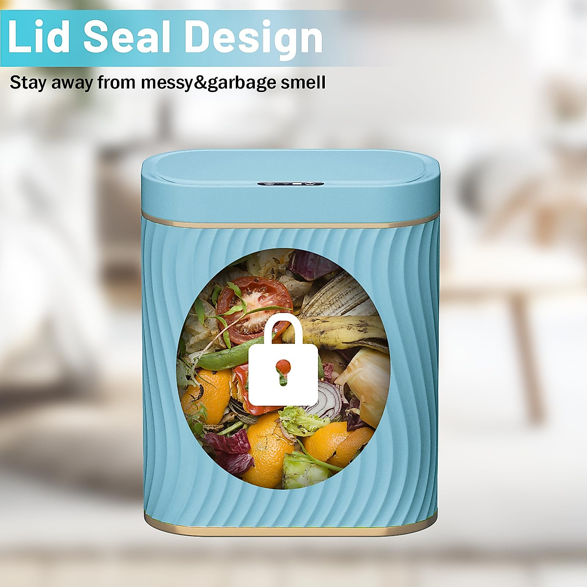 steo spce Bathroom Small Trash Can with Automatic Touchless Lid, 2.6 Gallon Smart Garbage Can Narrow Waterproof Trash Bin for Bedroom, Office, Living Room-Blue