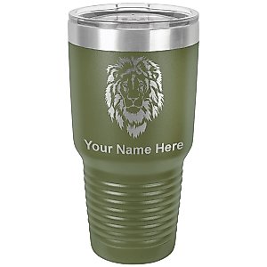 LaserGram 30oz Vacuum Insulated Tumbler Mug, Lion Head, Personalized Engraving Included (Camo Green)