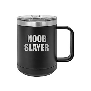 Rogue River Tactical Funny Gamer Noob Slayer Joke 15oz Travel Tumbler Mug Cup w/Lid Stainless Steel Gift For Video Game PLayer Black