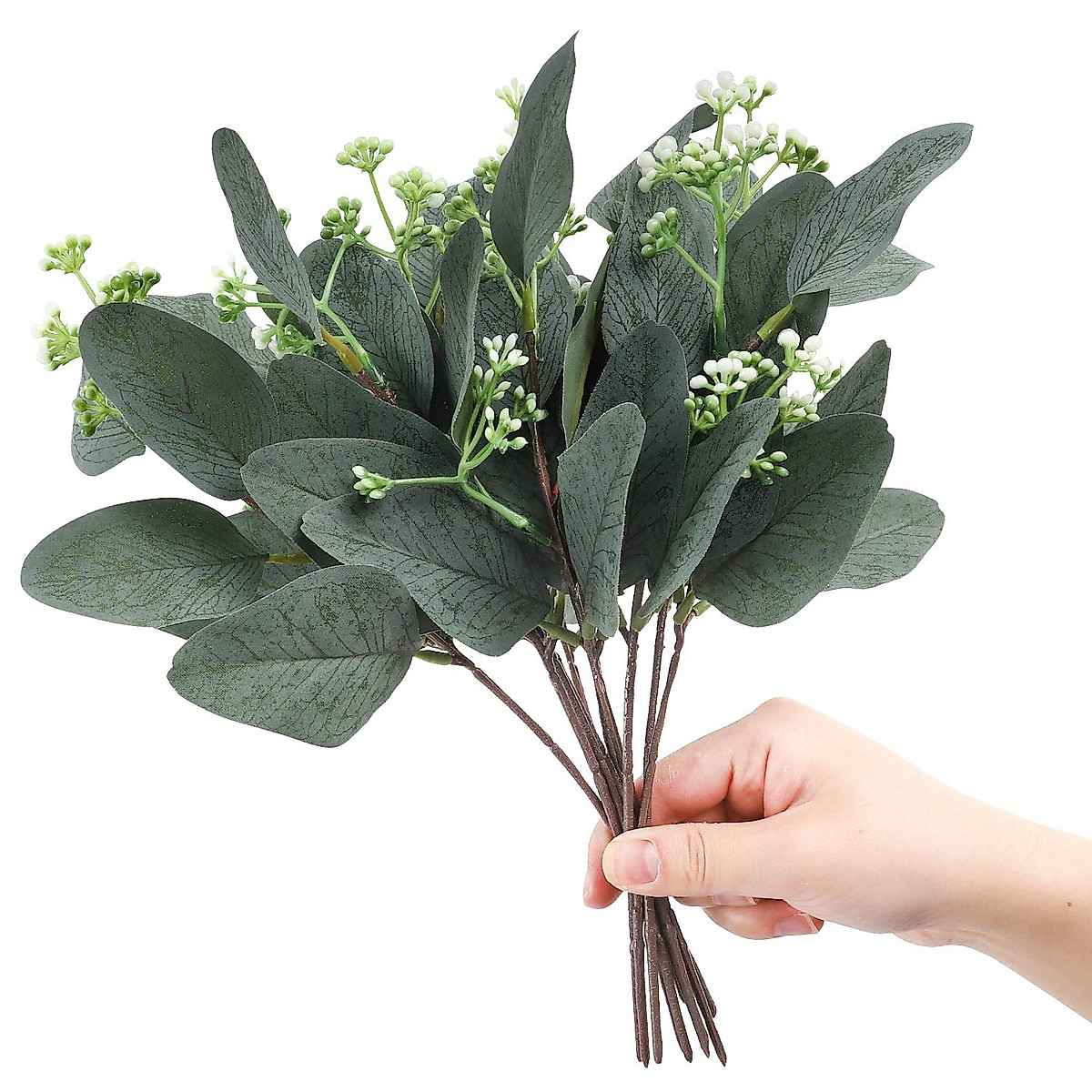 Whonline 20pcs Artificial Eucalyptus Leaves Stems with White Seeds Short Silver Dollar Artificial Flowers for Decoration Greenery Stems Plants for Flower Arrangement Wedding Bouquets Decor