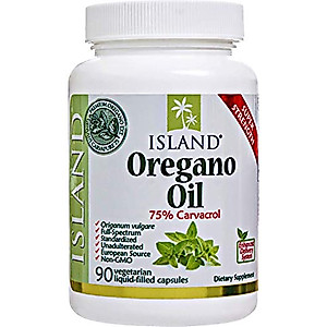 Island Nutrition, Oregano Oil Capsules, Liquid-Filled - Super-Strength Immune Support - Organic Ingredients - 75% Carvacrol - Grown in Spain - Oil of Oregano Capsules with Enhanced Delivery (90 Count)