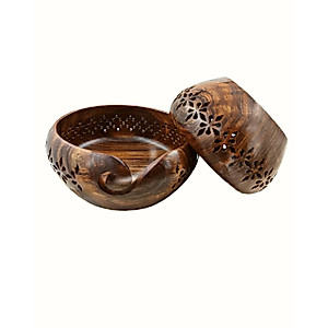 Craft Kart Yarn Bowl Wooden Handmade | Rosewood Crafted Wooden Yarn Bowl | Carved Holes & Drills | Knitting Home Beautiful Crochet Yarn (Whole Yarn Bowl, 7"x3")