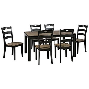 Signature Design by Ashley Froshburg Rustic 7 Piece Dining Set, Includes Table & 6 Chairs, Dark Brown