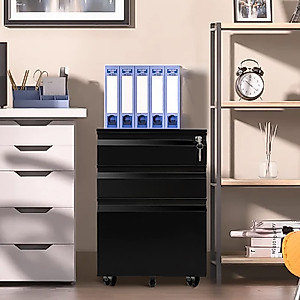 3 Drawers Filing Cabinet Office Drawers with Keys 19.69 D x 15.35" W x 23.62" H, Fully Assembled,Heavy Duty Filing Cabinet Vertical File Under Desk for Legal/Letter/A4 File, (Black)