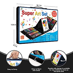 Art Supplies, 272 Pack Art Set Drawing Kit for Girls Boys Teens Artist, Deluxe Gift Art Box with Trifold Easel, Origami Paper, Coloring Book, Drawing Pad, Pastels, Crayons, Pencils, Watercolors(Black)