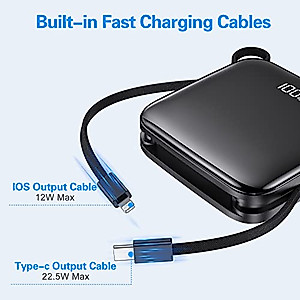 Portable Charger 20000mAh - 22.5W PD20W USB C Power Bank Fast Charging with Built-in Cables Lanyard 2in1, LED Display External Battery Pack with 4 Output 2 Input Charing Bank for iPhone, Samsung.
