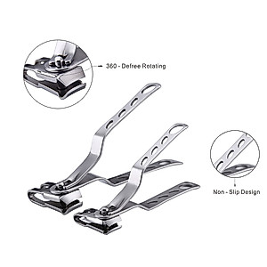 Keiby Citom Nail Clippers with 360-Degree Rotating Head - Stainless Steel Fingernails and Toenails Cutter Lagre and Small Sizes (Silver)
