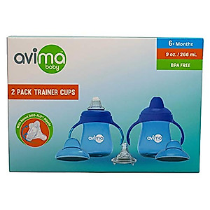 Avima Baby 9 oz Trainer Sippy Cups, Blue (Set of 2)