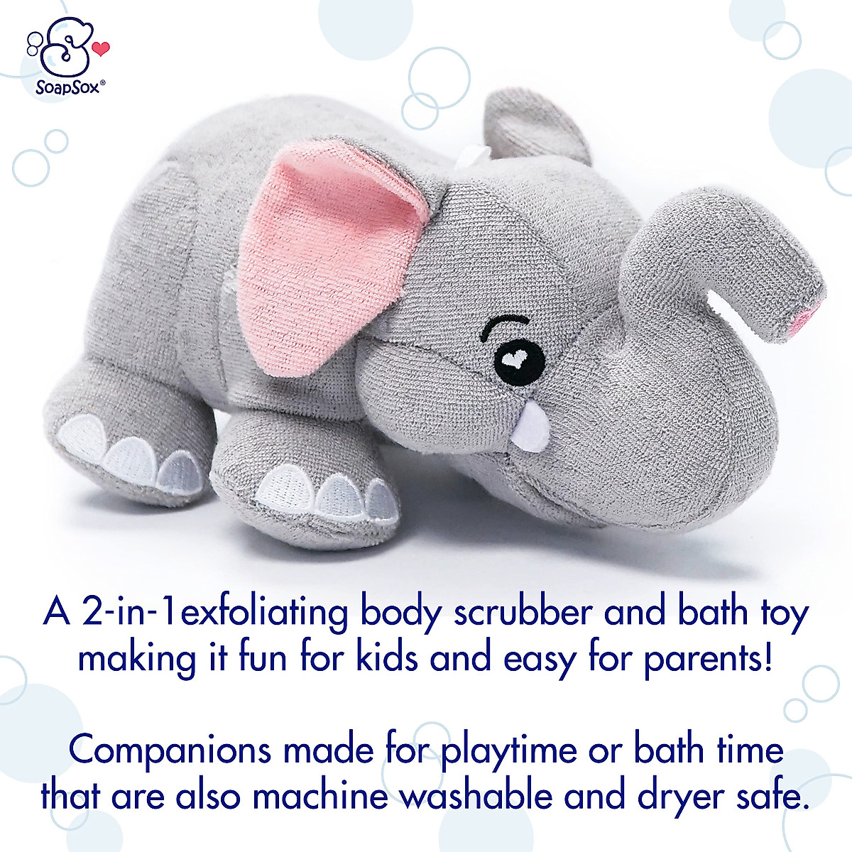 SoapSox, Miles The Elephant - Children's Bath Toy, Grey (SSEL)