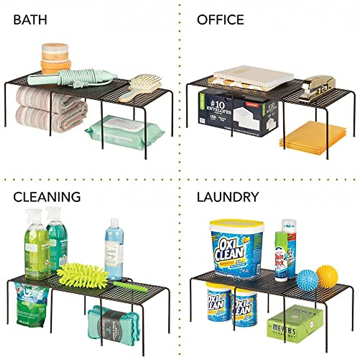 mDesign Adjustable Metal Kitchen Cabinet, Pantry, Countertop Organizer Storage Shelves: Expandable - 2 Piece Set - Durable Steel, Non-Skid Feet - Bronze