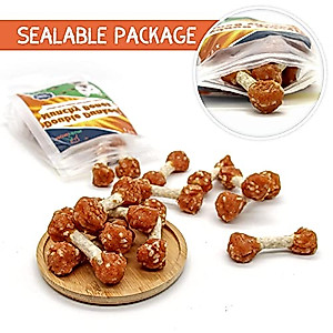 MON2SUN Dog Treats, 16oz Mini Rawhide Dog Chews, Chicken Dumbbells with Rice for Small Dogs & Toy Breed, Promotes Dental Health (2.5 Inch 30 Count)