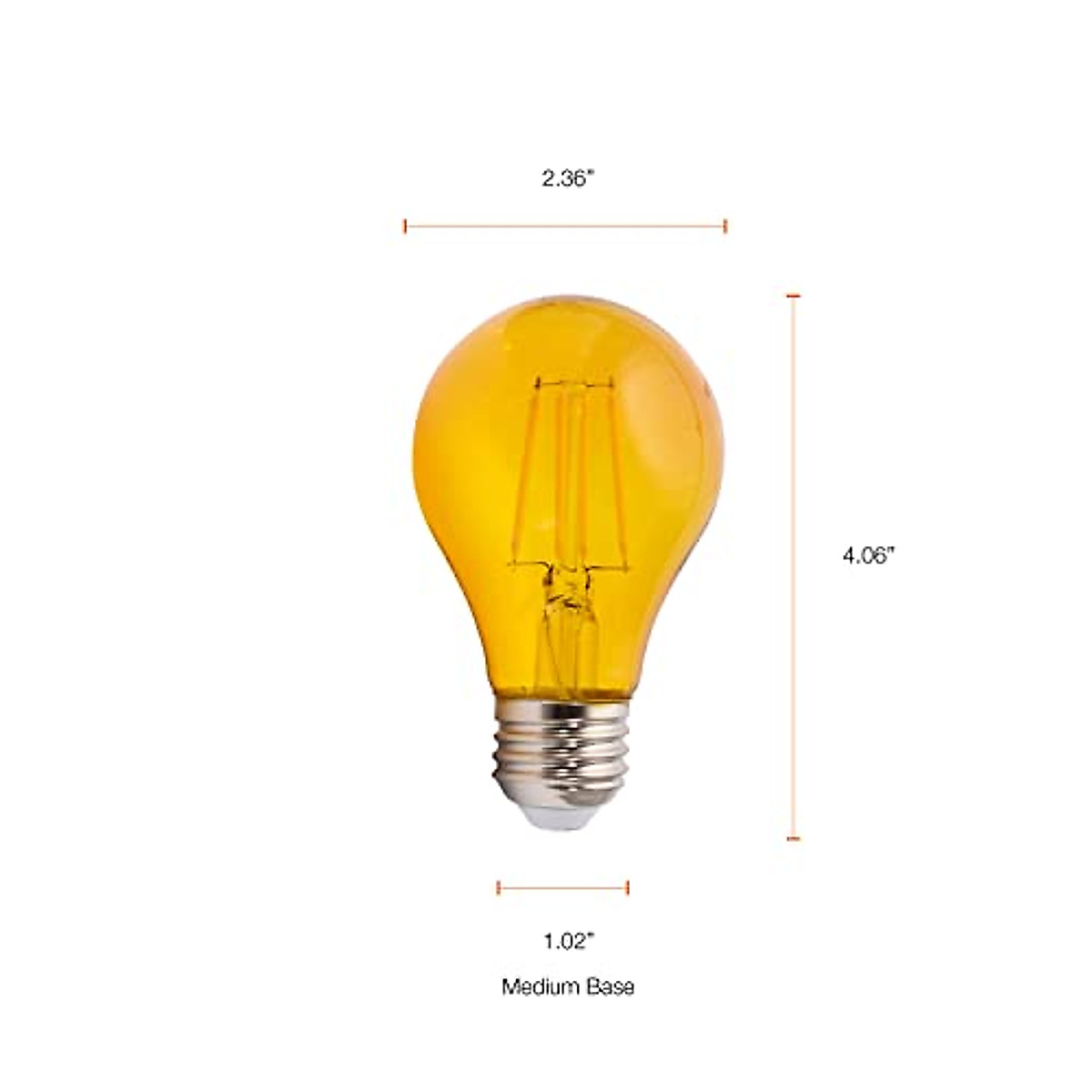 Sylvania LED Yellow Glass Filament A19 Light Bulb, Efficient 4.5W, 40W Equivalent, Dimmable, E26 Medium Base - 6 Pack (41742)