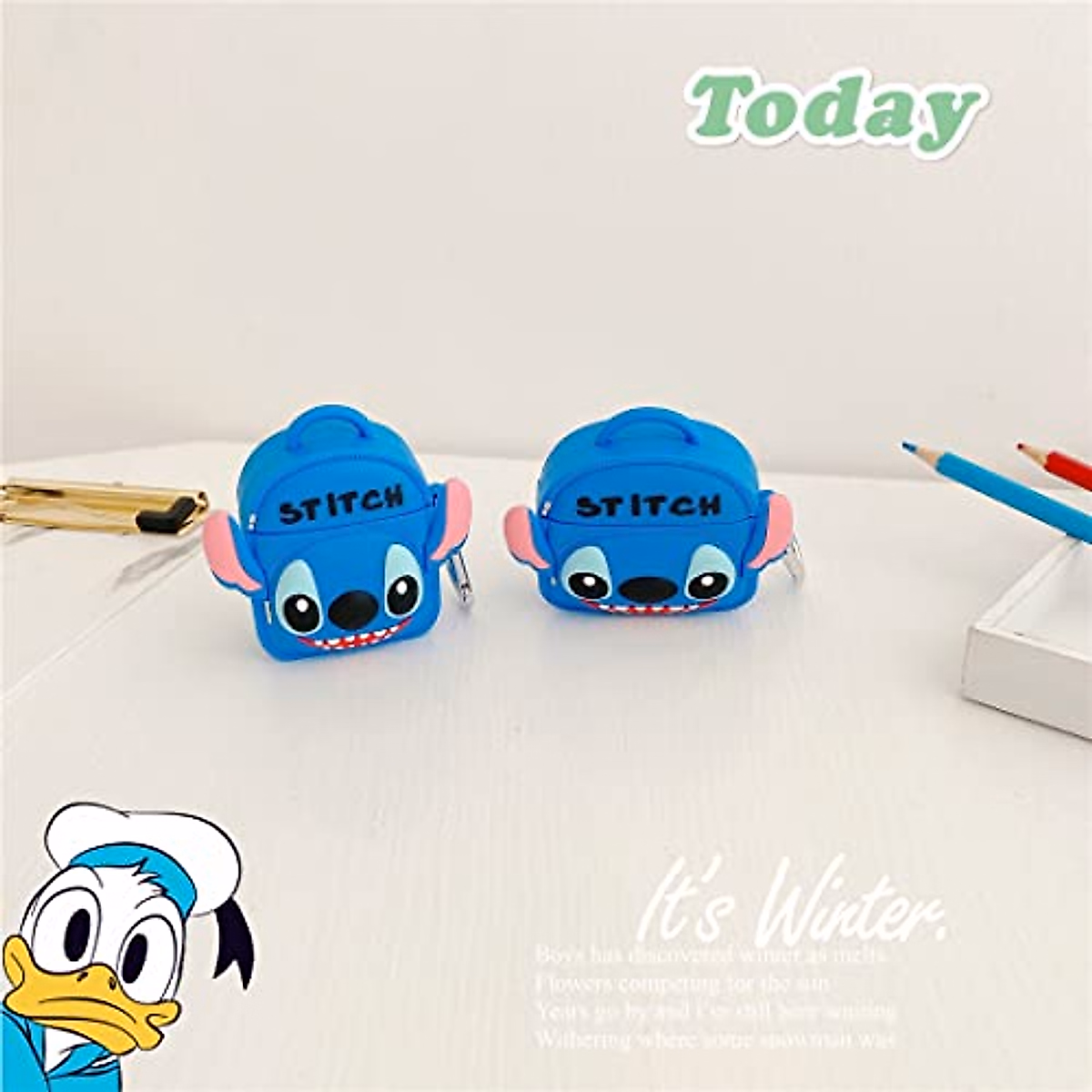 Cute Stitch Backpack Case for Airpod 3rd Generation, Soft Silicone Airpod 3 Charging Case with Lanyard Keychain Fashion Funny Cartoon Shoulder Bag Protective Design Skin for Girls Women Airpod 3 case