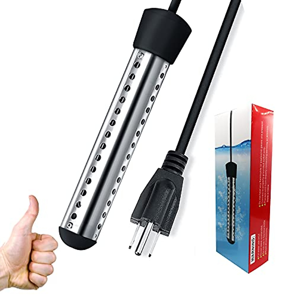 BIRD WISH Water Trough Heater, 1500W Thermostat Control Double Safety Protection Immersion Hot Water Heater Element with Auto Shut Off for Pool, Bucket, Bathtub,Stock Water Tank