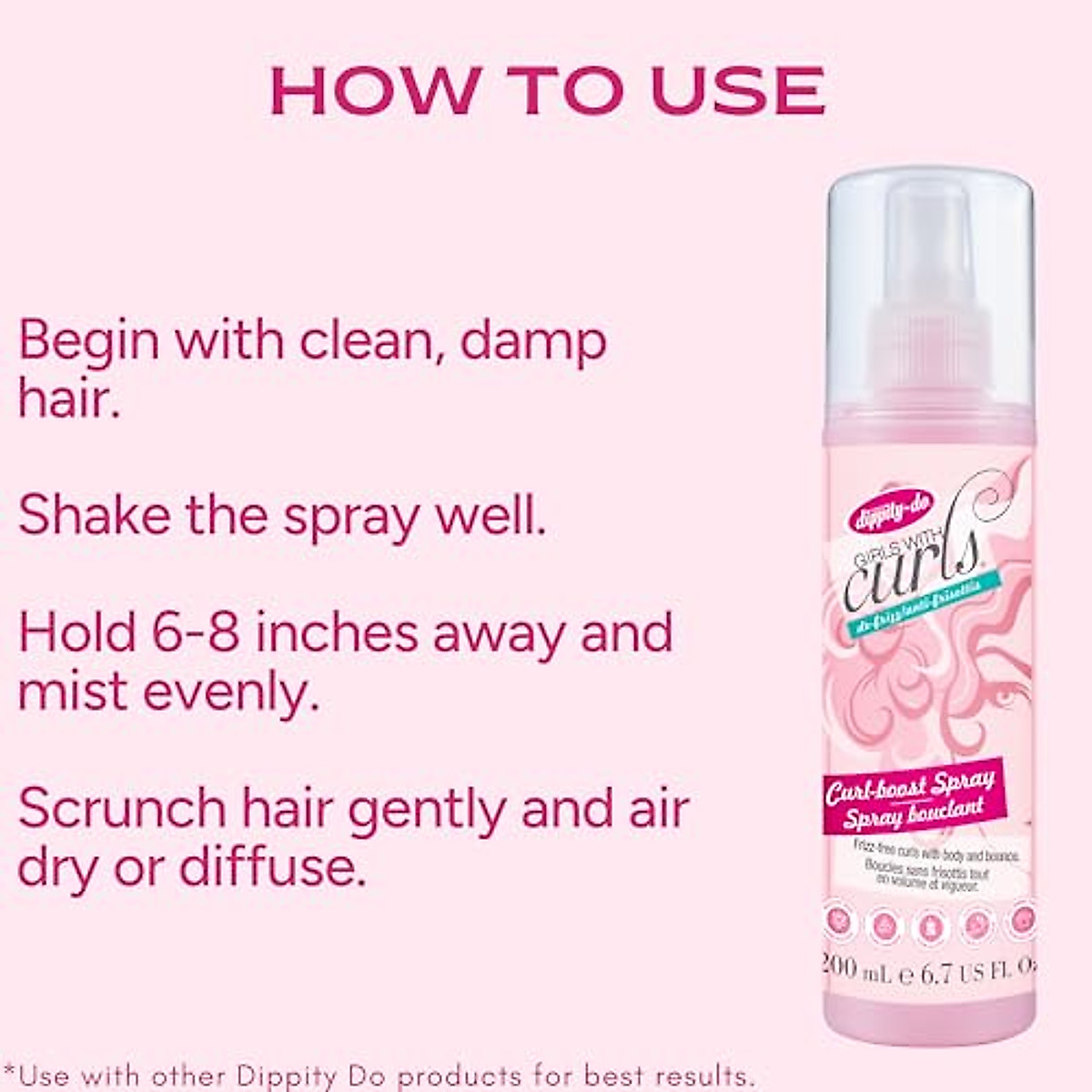 Dippity Do Curl Boost Spray - Weightless Leave-In Spray for Frizz-Free, Shiny, Bouncy Curls - Wheat Protein and Silk Amino Acids - 200 mL/6.7 fl oz