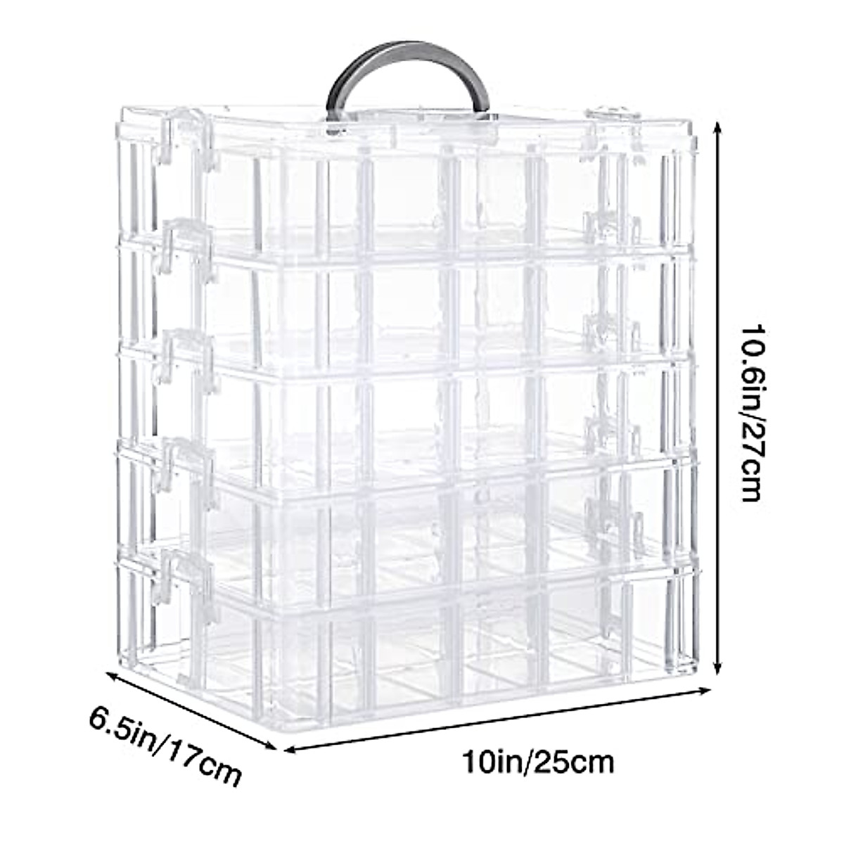 QUEFE 5-Tier Stackable Storage Container Box with 50 Compartments, Plastic Organizer Box for Arts and Crafts, Toy, Fuse Beads, Washi Tapes