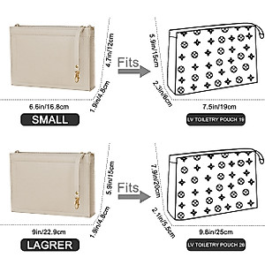 Soyizom Toiletry Pouch 19 26 Bag Organizer Insert for Cosmetics Tidy Organizer,Felt Purse Organizer Insert Ladies Tote Handbag Liner Pocket Organizer with Keychain & Gold Buckle & Zip(Large-26,Beige)