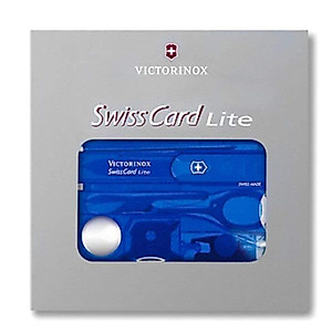 Victorinox Swiss Card Lite Swiss Army Knife, 13 Function Swiss Made Pocket Knife with Magnifying Glass LED and Tweezers - Sapphire