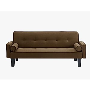 ERYE Modern Linen Upholstered Convertible Futon Sofa Bed, Functional Loveseat, Compact Foldable Love Seat,Comfy Recliner & Sleeper Couch Daybed, Brown