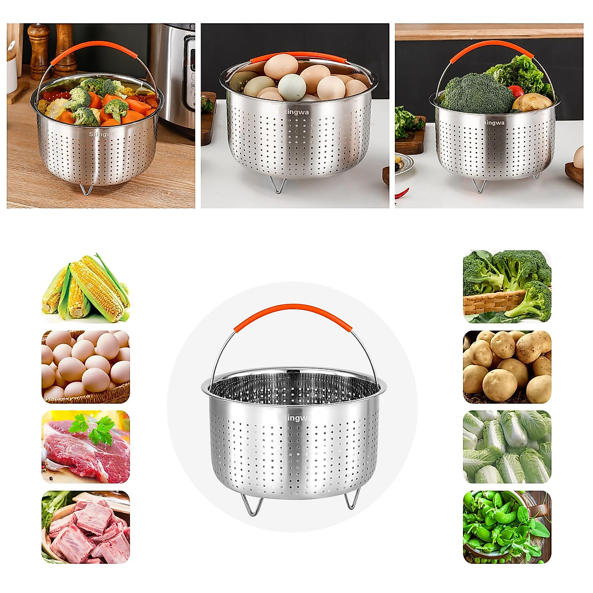 Steamer Basket for Instant Pot, Vegetable Steamer Basket Stainless Steel Steamer Basket Insert for Pots (6qt)