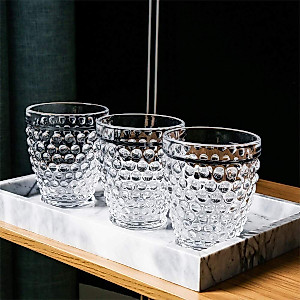 EVEREST GLOBAL Hobnail Old Fashion Iced Beverage Tumblers vintage glassware 10 oz. set of 6 Glass Cup for Water Wine Soda Whiskey Juice Milk Beer Iced-tea for Dinner Parties Bars Restaurants (Clear)
