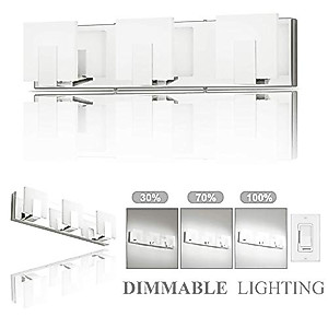 Aipsun 3 Lights Dimmable Modern LED Vanity Light for Bathroom Frosted White Acrylic Chrome Up and Down Bathroom Wall Light Fixtures Over Mirror(White Light 6000K)