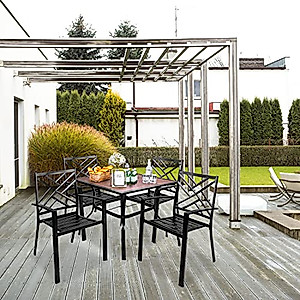 Bigroof Outdoor Patio Dining Chairs Set of 2, Metal Stackable Bistro Deck Chairs Support 300LB All-Weather Patio Furniture for Backyard, Deck, Patio, Lawn & Garden (2) (2, black1)